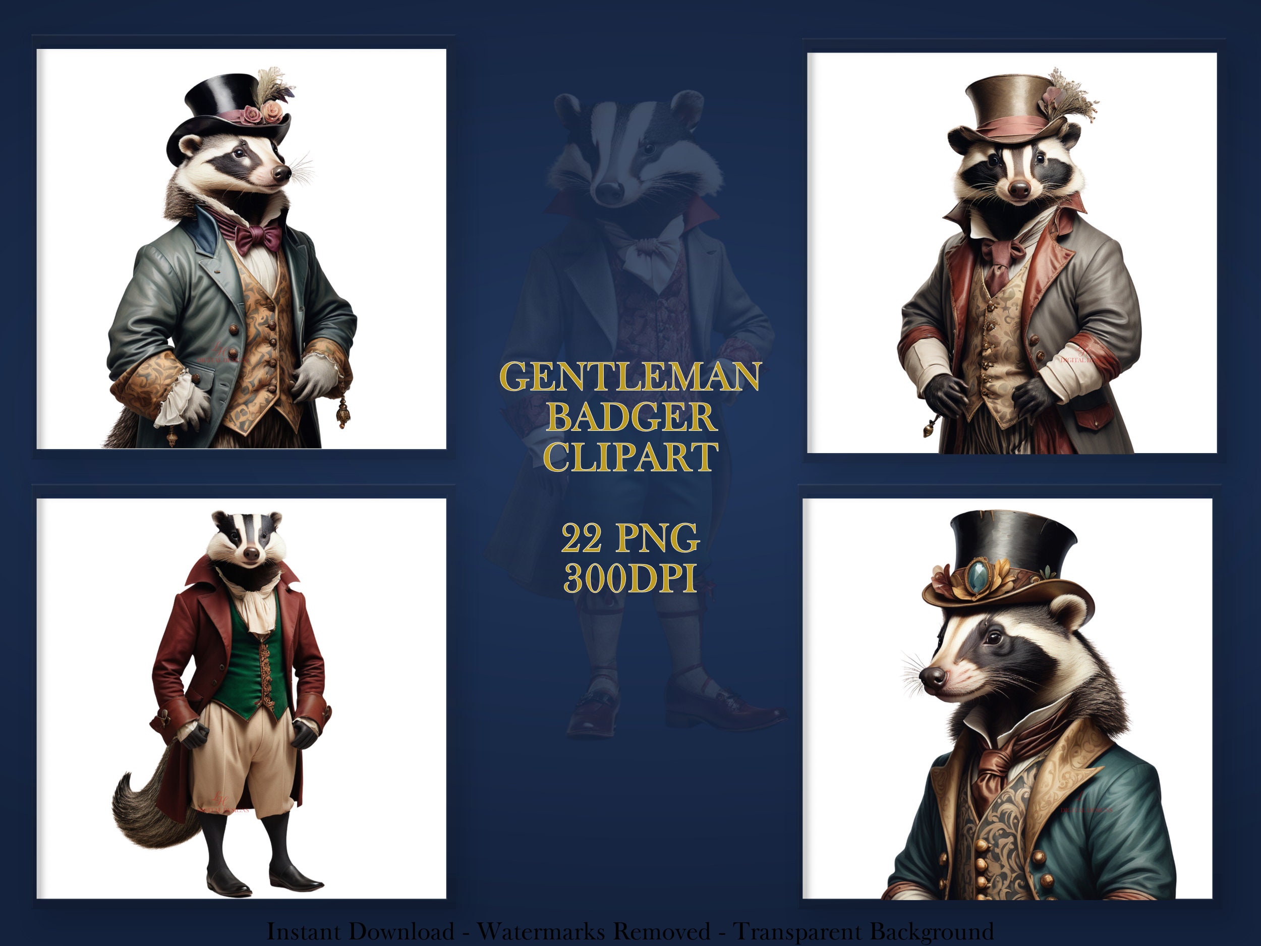 Vintage Gentleman Badger, 22 PNG Clipart Bundle, Instant Download ...