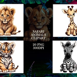 SAFARI Animals, Elephant, Lion, Tiger, Giraffe, Zebra, 20 PNG Clipart ...