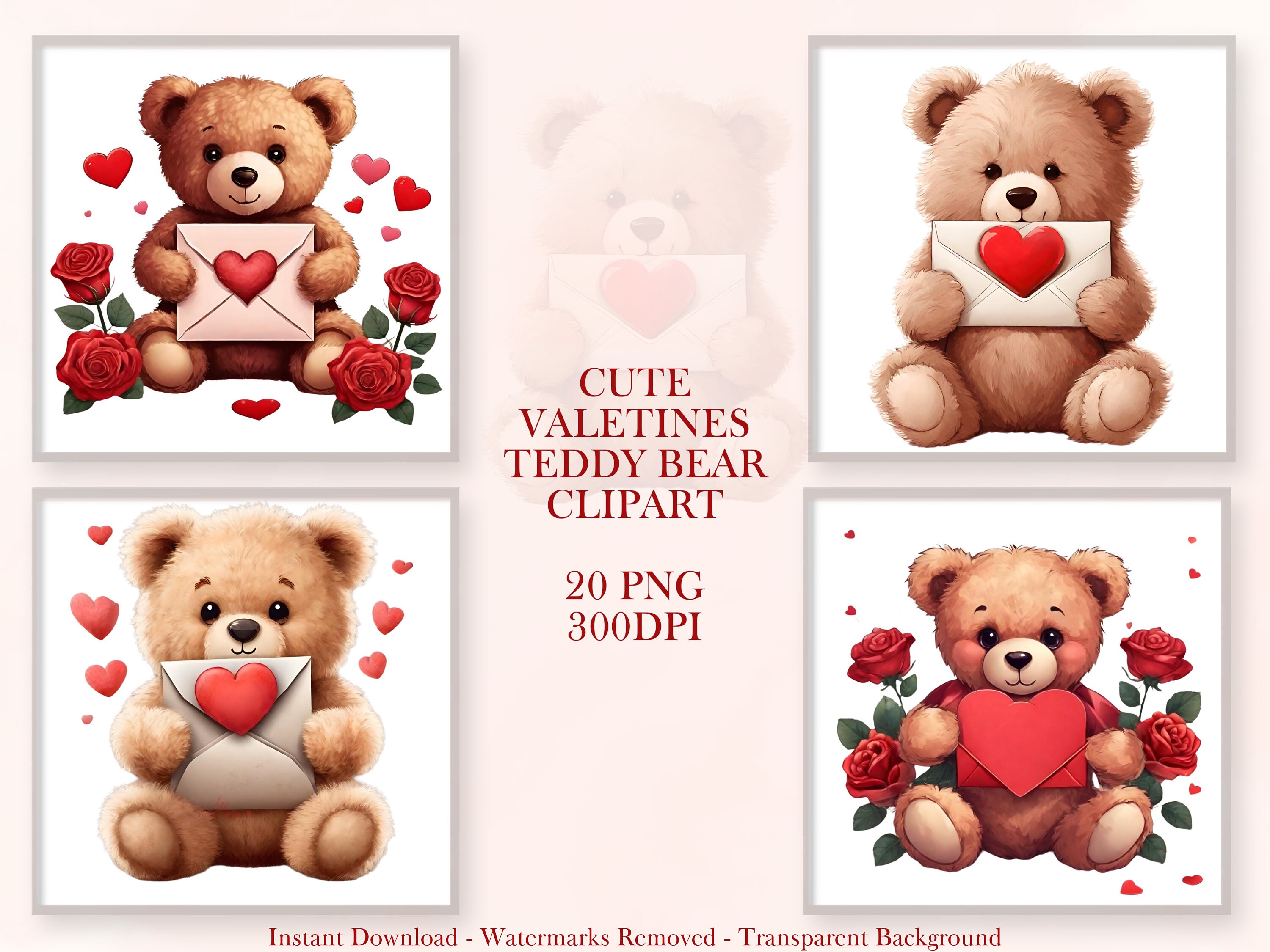 Adorable Teddy Bear Clipart - 20 Pngs, Digital Instant Download ...