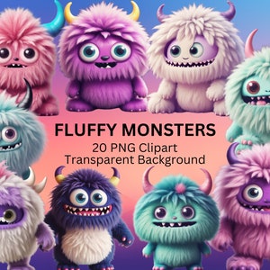 Cute Fluffy Monsters, 20 PNG Clipart Bundle, Instant Download ...