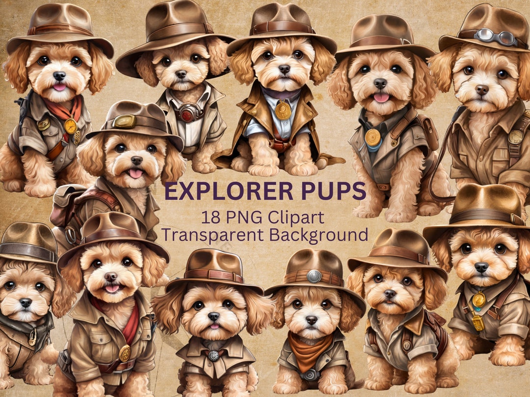 Cute Explorer Pups, 18 PNG Clipart Bundle, Instant Download, Commercial ...