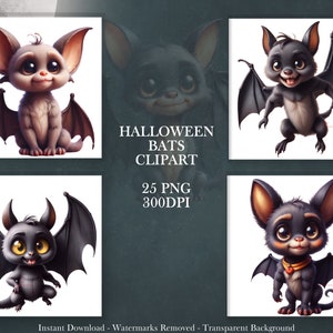 Cute Halloween Bats, 25 PNG Clipart Bundle, Instant Download ...