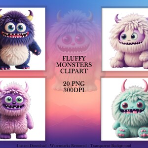 Cute Fluffy Monsters, 20 PNG Clipart Bundle, Instant Download ...
