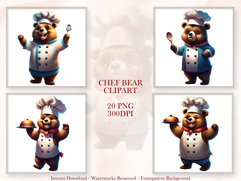 Chef Bear Clipart PNG - 20 Pngs, Set B, Instant Download - Etsy