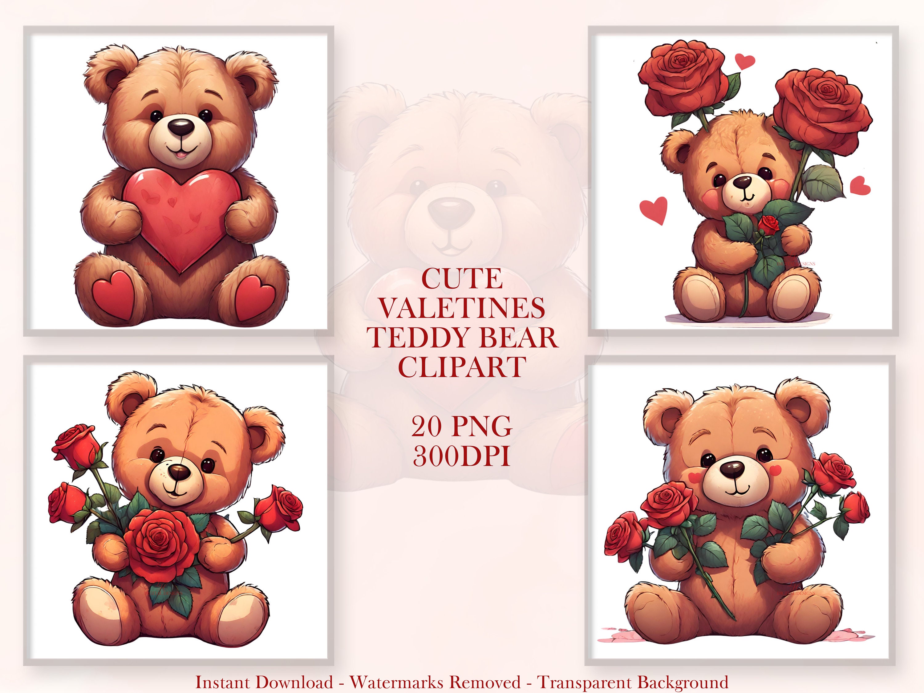 Cute Valentines Teddy Bear Clipart 20 Pngs, Digital Instant Download ...