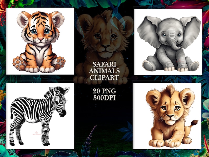 SAFARI Animals, Elephant, Lion, Tiger, Giraffe, Zebra, 20 PNG Clipart ...