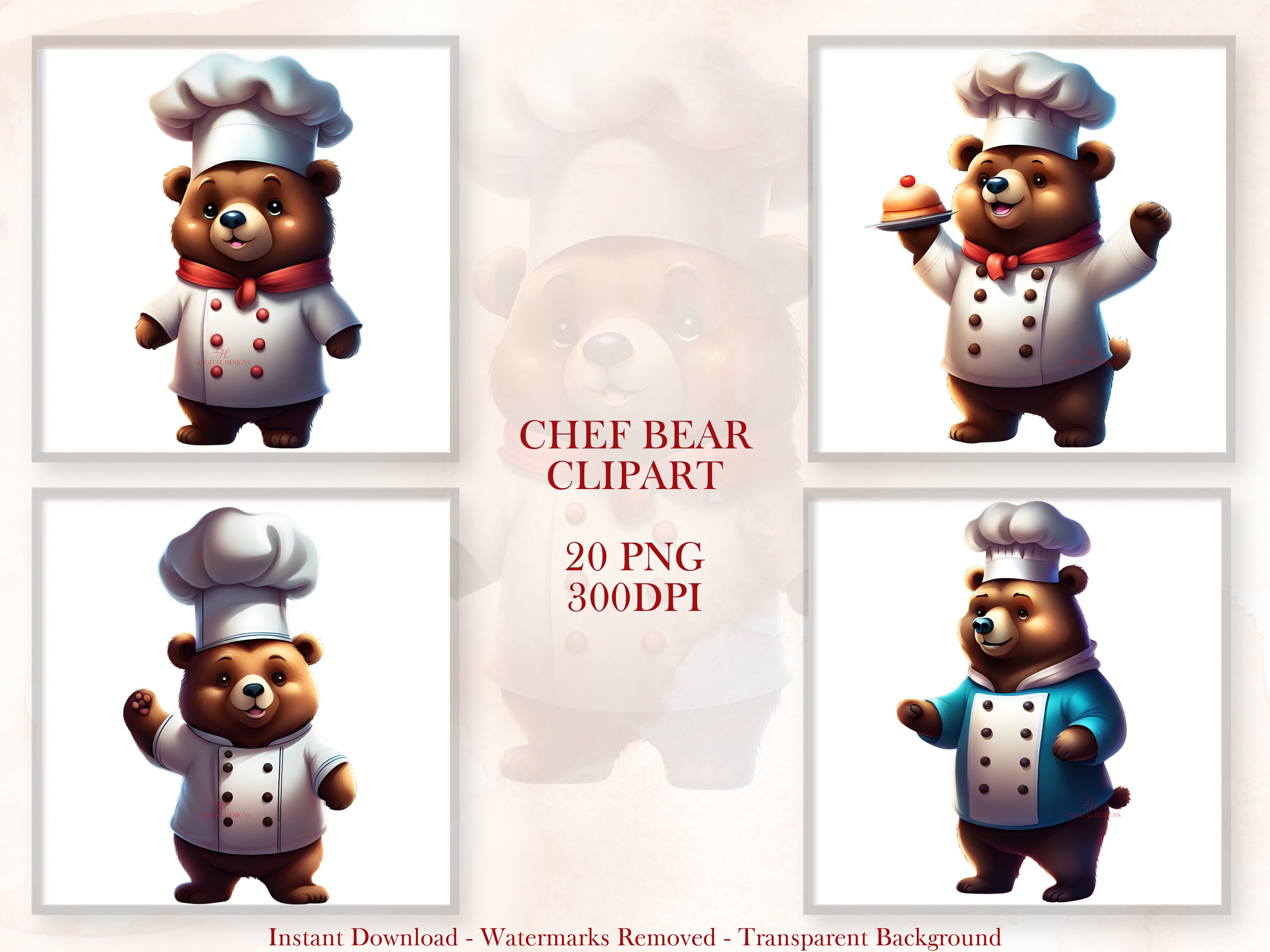 Chef Bear Clipart PNG - 20 Pngs, Set B, Instant Download - Etsy