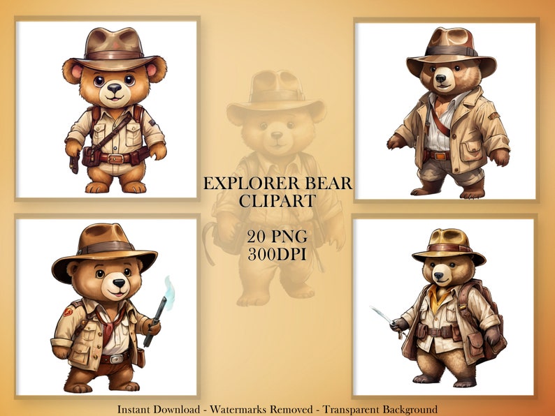Cute Explorer Bears, 20 PNG Clipart Bundle, Instant Download ...