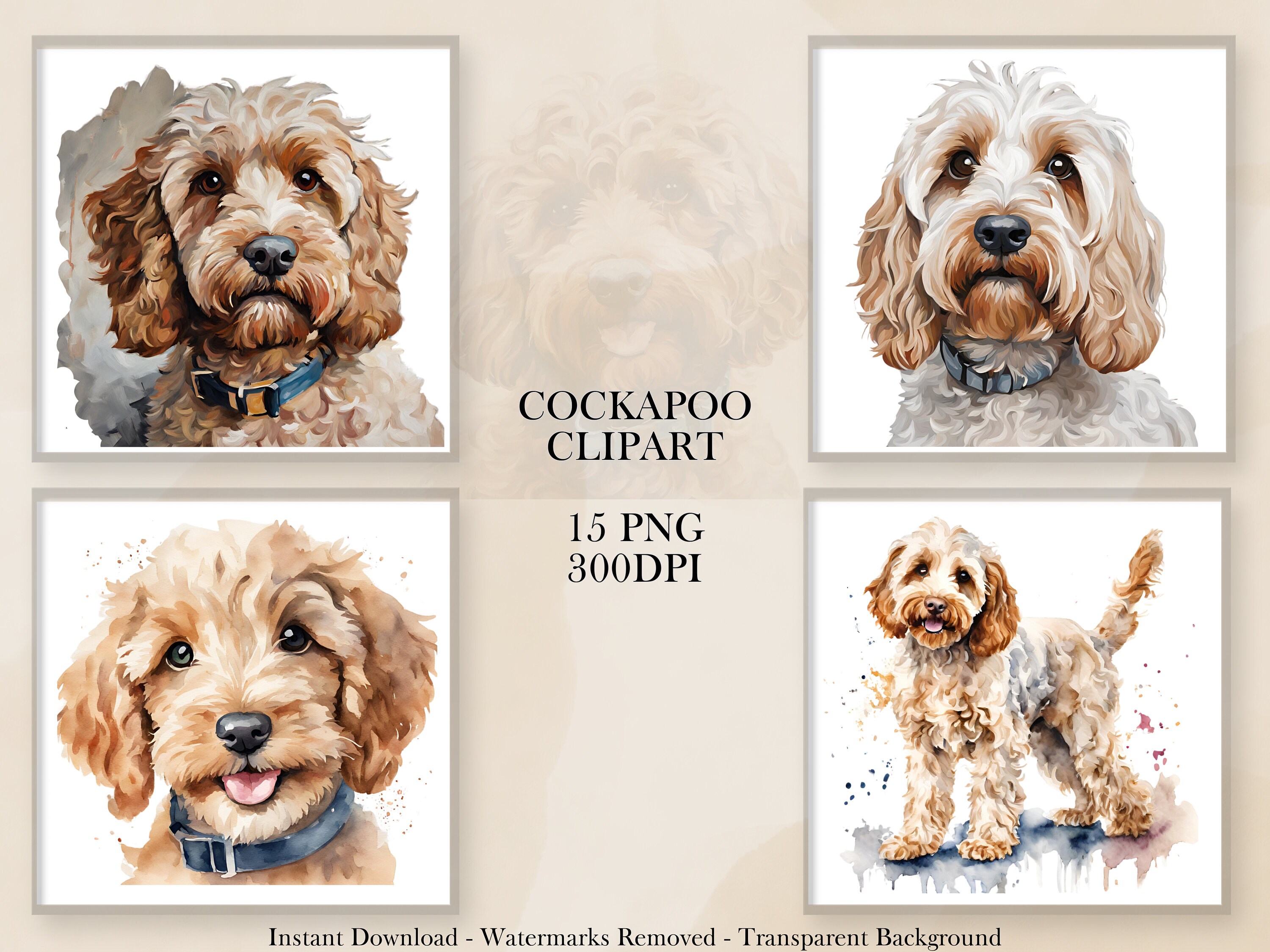Cute Cockapoo Clipart, 15 PNG Clipart Bundle, Dog Art, Instant Download ...