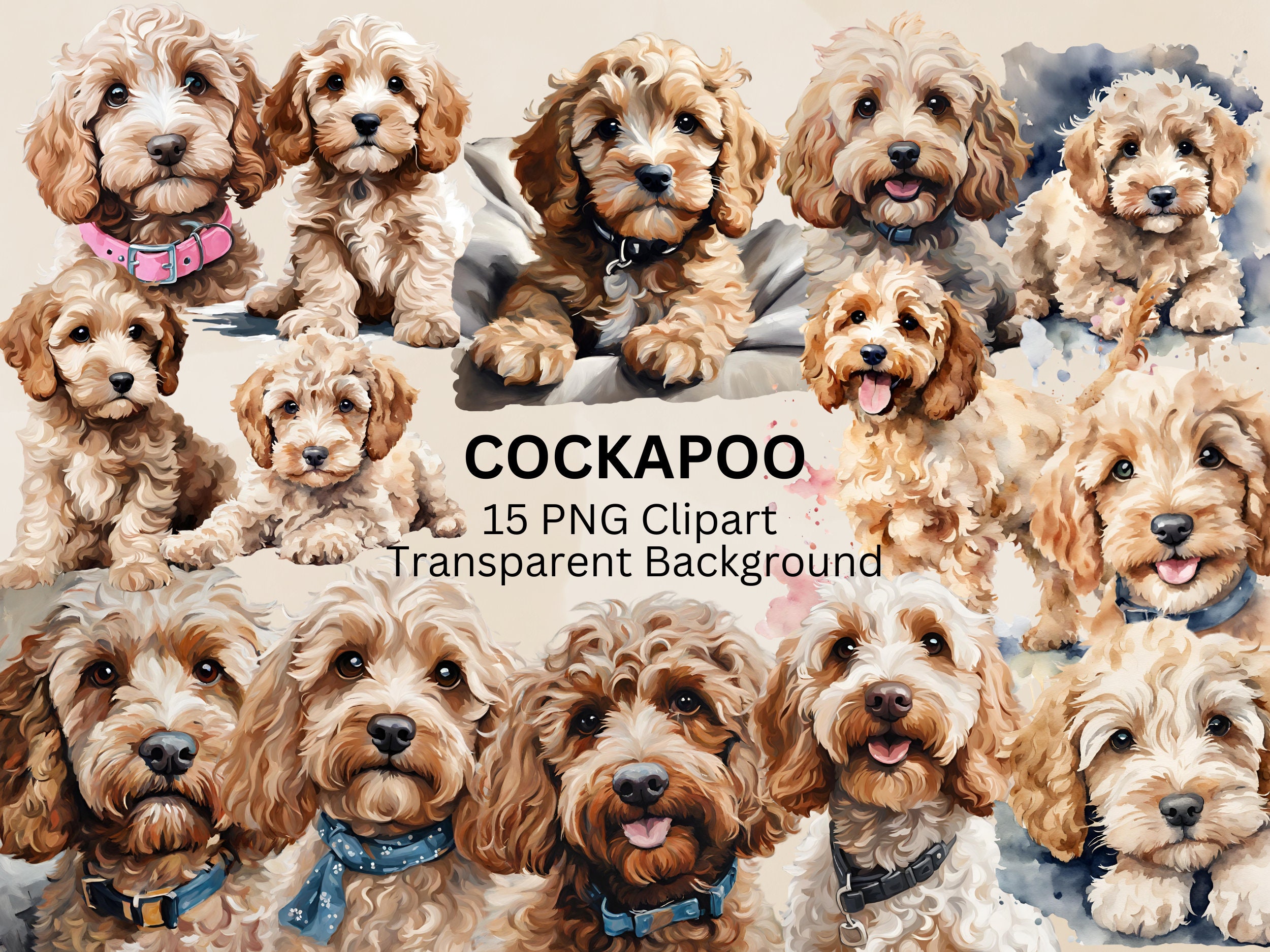 Cute Cockapoo Clipart, 15 PNG Clipart Bundle, Dog Art, Instant Download ...