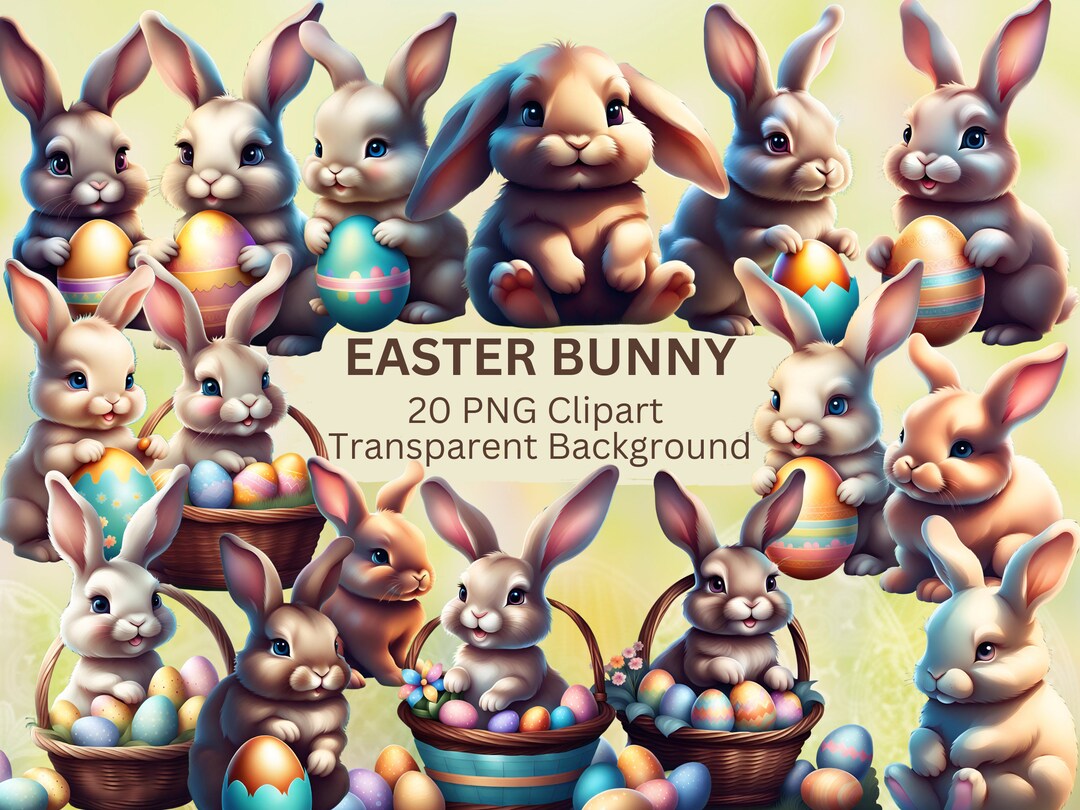 Cute Easter Bunny Clipart PNG - 20 Pngs, Instant Download - Etsy