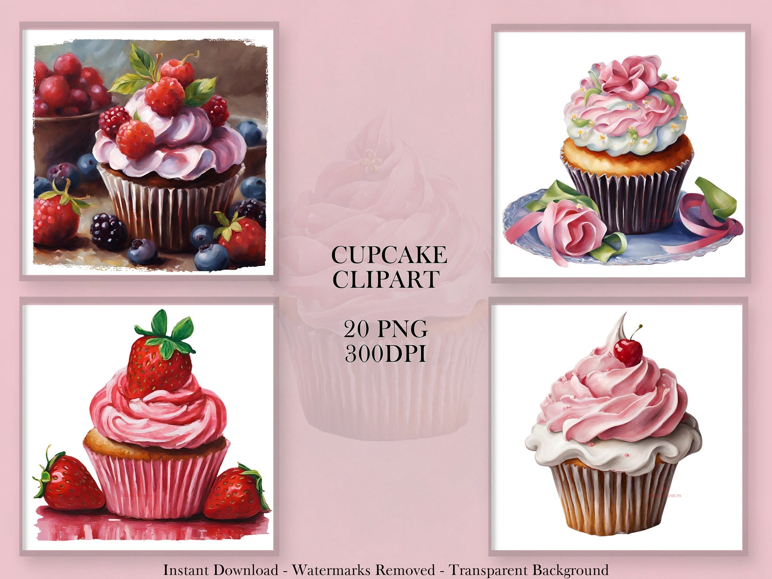 Cute Cupcake Clipart, 20 PNG Clipart Bundle, Cupcake Art, Instant ...