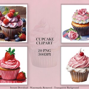 Cute Cupcake Clipart, 20 PNG Clipart Bundle, Cupcake Art, Instant ...
