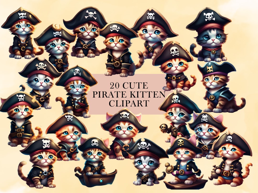 Cute Pirate Kitten Clipart PNG 20 Pngs, Set A Instant Download - Etsy