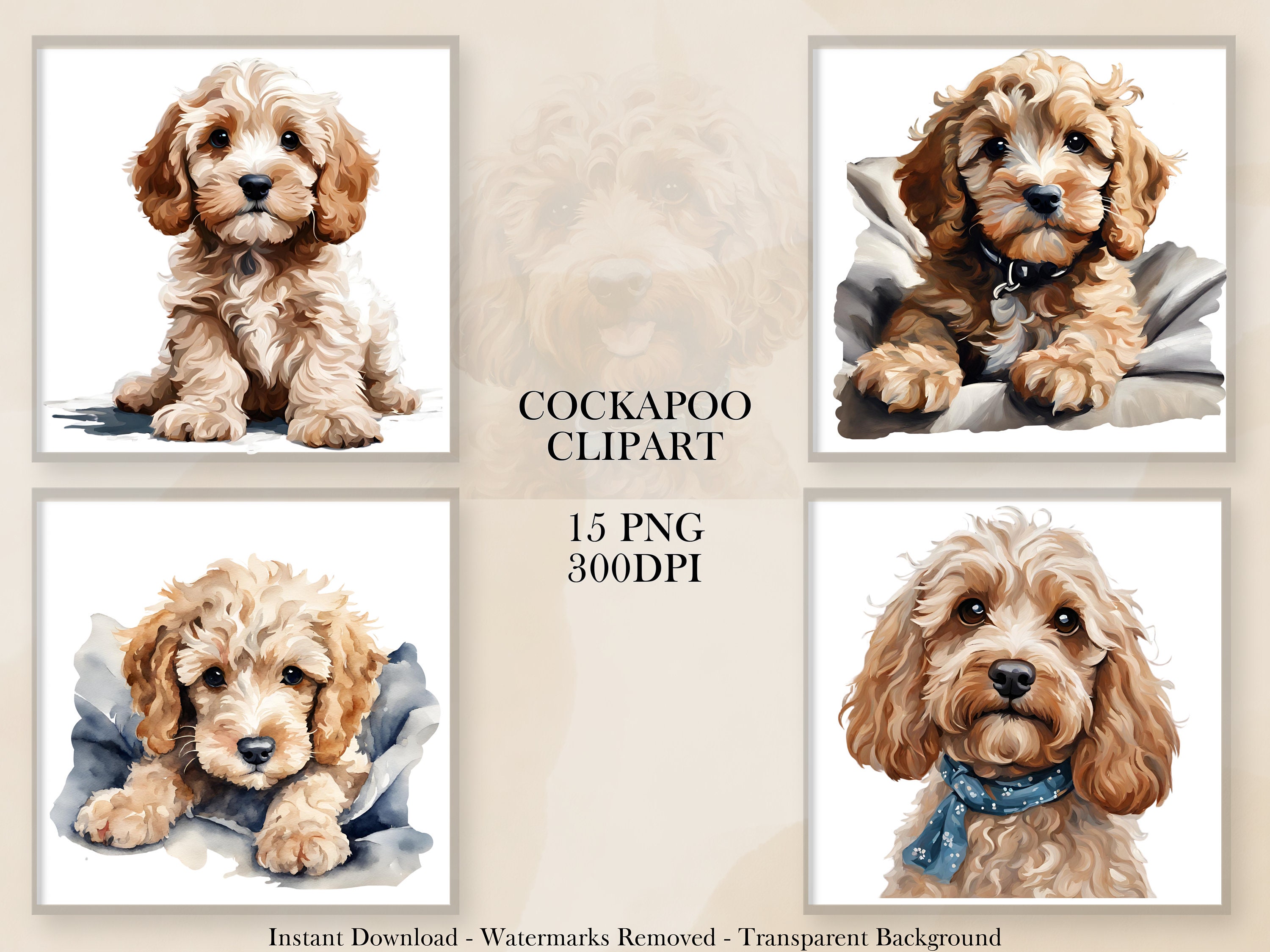 Cute Cockapoo Clipart, 15 PNG Clipart Bundle, Dog Art, Instant Download ...
