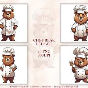 Bear Chef in Chefs Hat, Cooking, Baking, Clipart PNG - 20 Png Bundle ...
