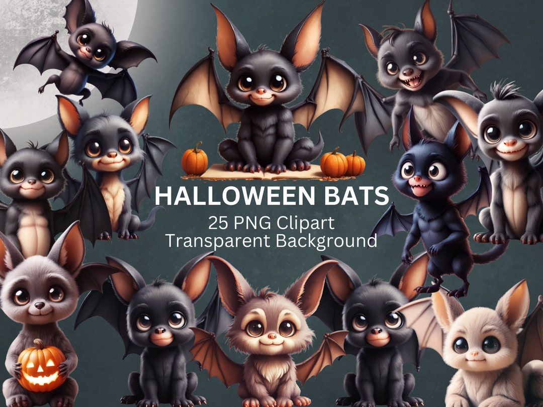 Cute Halloween Bats, 25 PNG Clipart Bundle, Instant Download ...