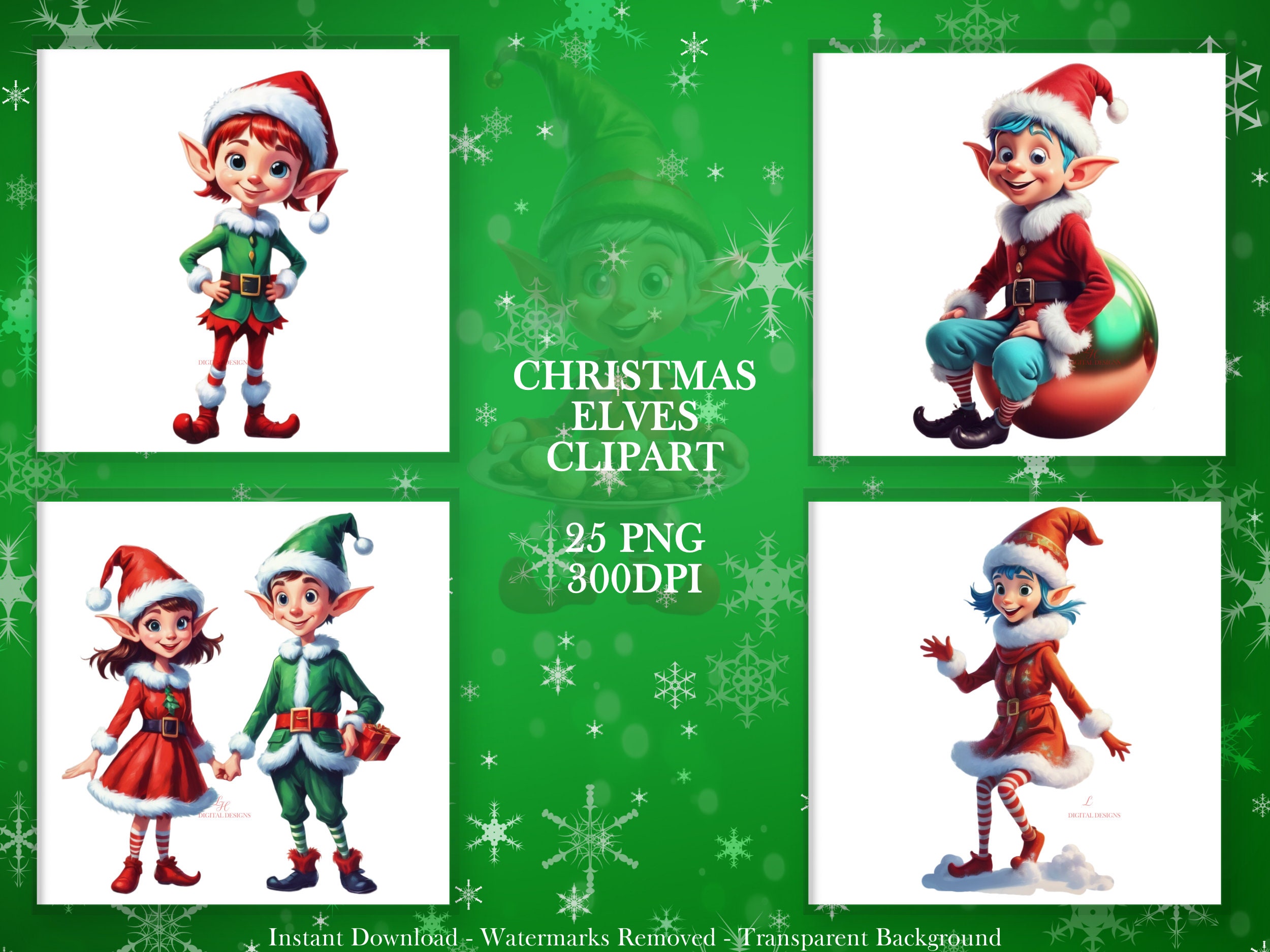 Christmas Elves, Elf, 25 PNG Clipart Bundle, Instant Download ...