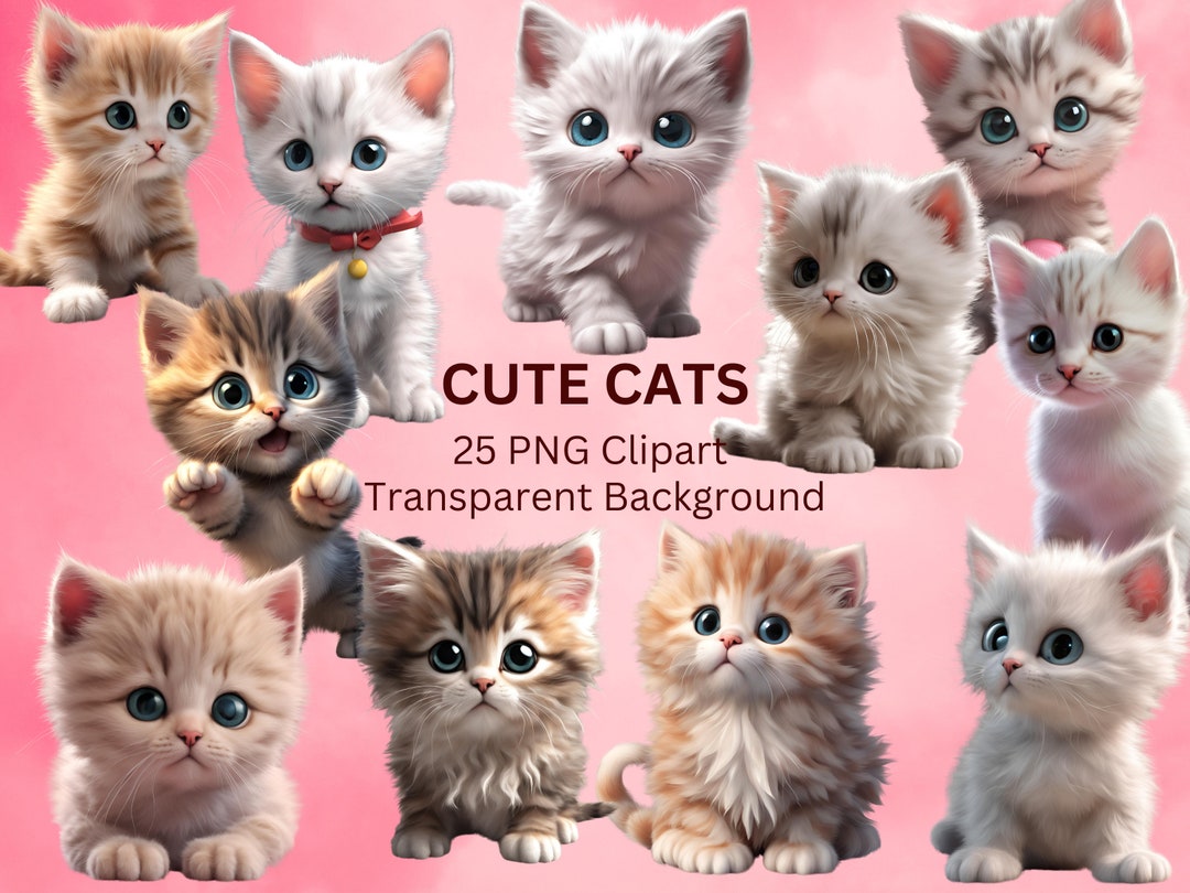 Cute Cats, 25 PNG Clipart Bundle, Instant Download, Commercial ...