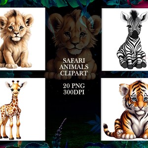 SAFARI Animals, Elephant, Lion, Tiger, Giraffe, Zebra, 20 PNG Clipart ...