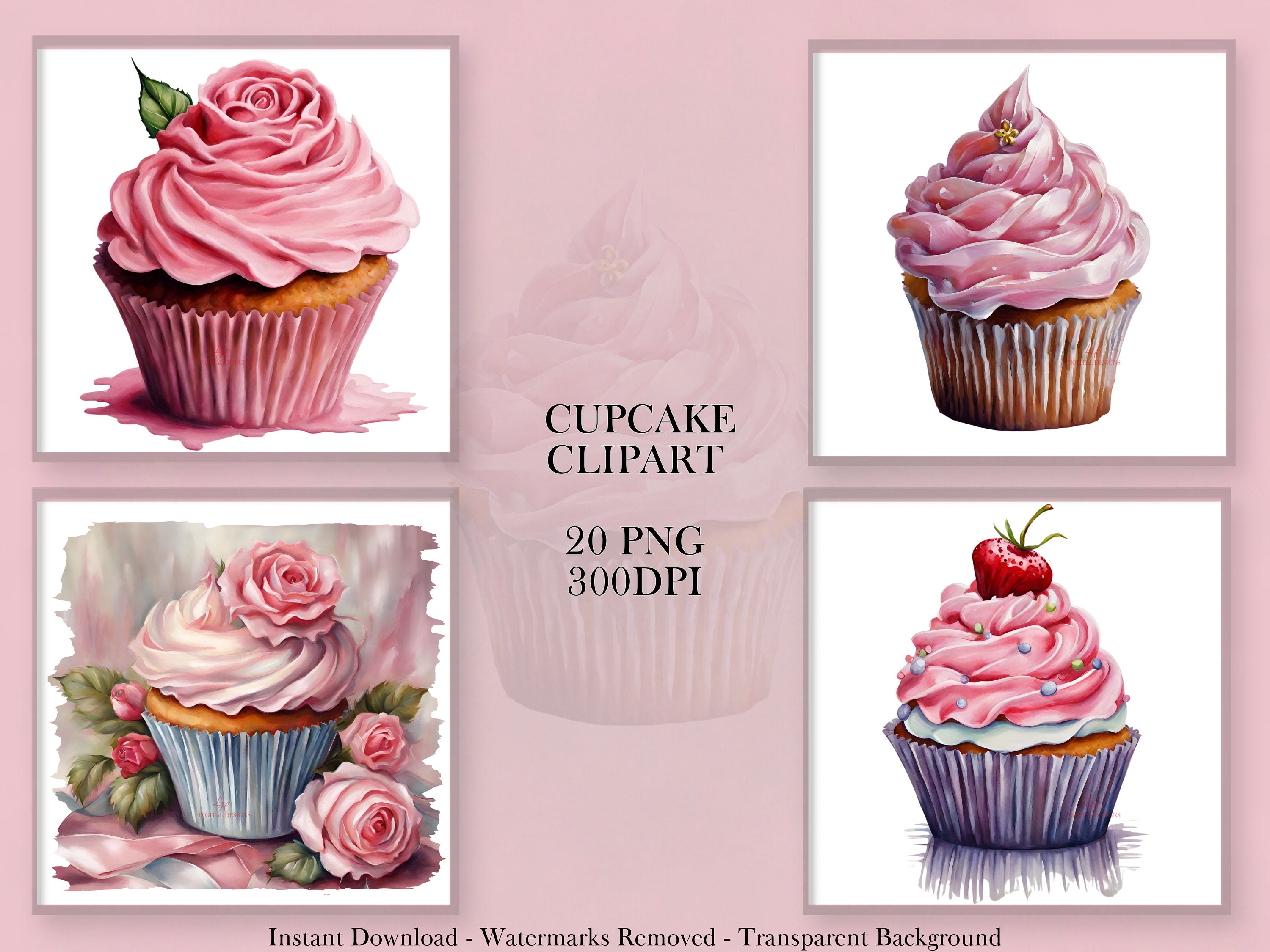Cute Cupcake Clipart, 20 PNG Clipart Bundle, Cupcake Art, Instant ...