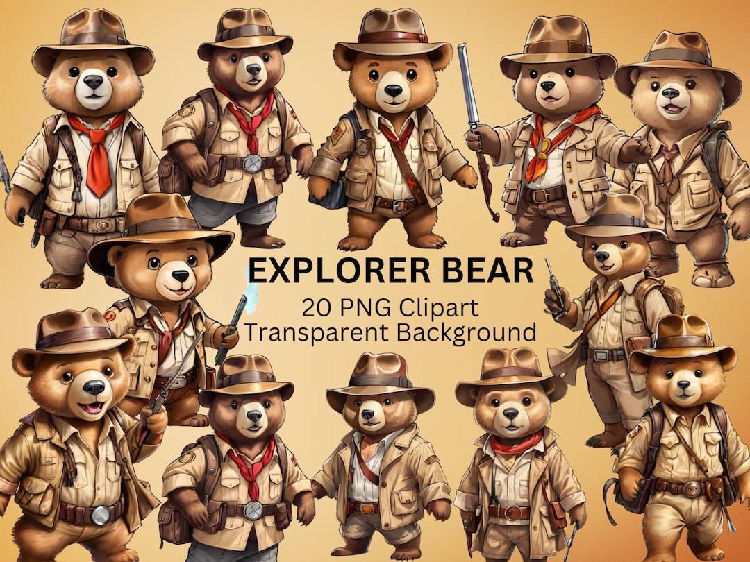 Cute Explorer Bears, 20 PNG Clipart Bundle, Instant Download ...
