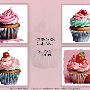Cute Cupcake Clipart, 20 PNG Clipart Bundle, Cupcake Art, Instant ...