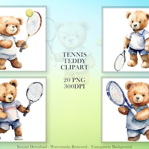 Tennis Teddy Clipart, 20 PNG Clipart Bundle, Instant Download ...