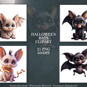 Cute Halloween Bats, 25 PNG Clipart Bundle, Instant Download ...