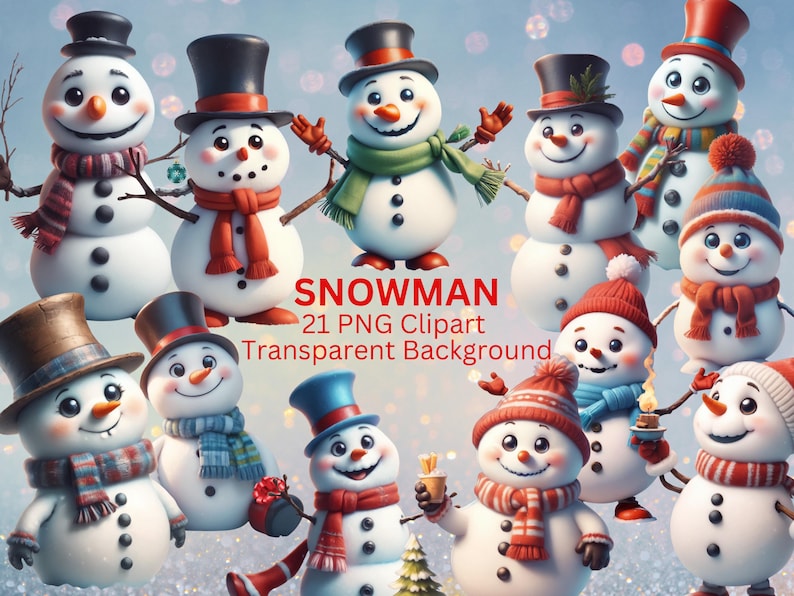 Snowmen, 21 Festive Christmas Snowman PNG Clipart Bundle, Instant ...