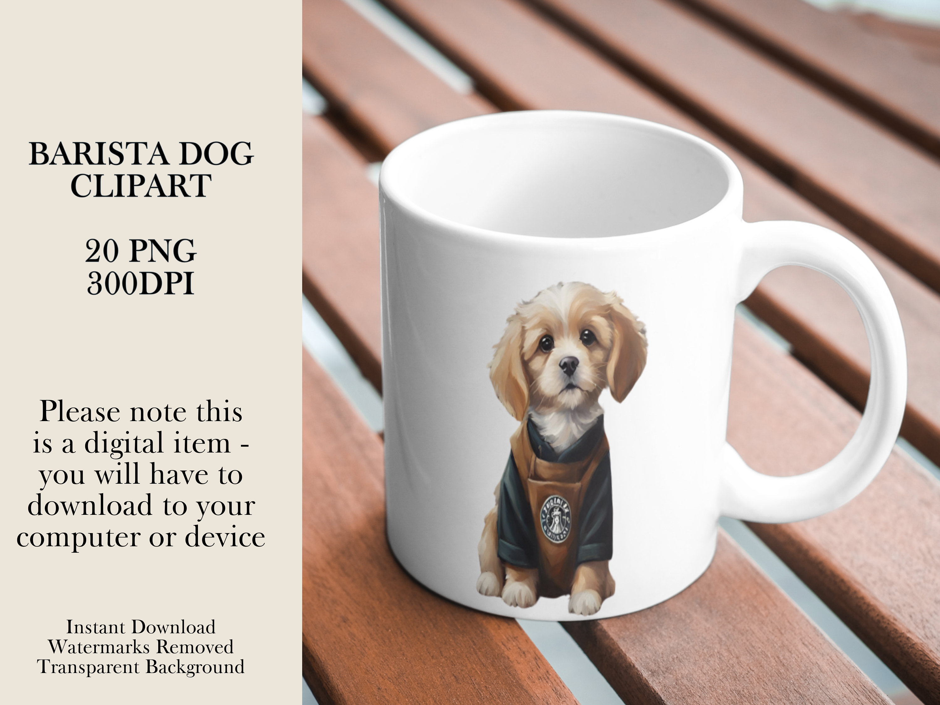 Barista Dog and Puppy Clipart, 20 PNG Clipart Bundle, Instant Download ...