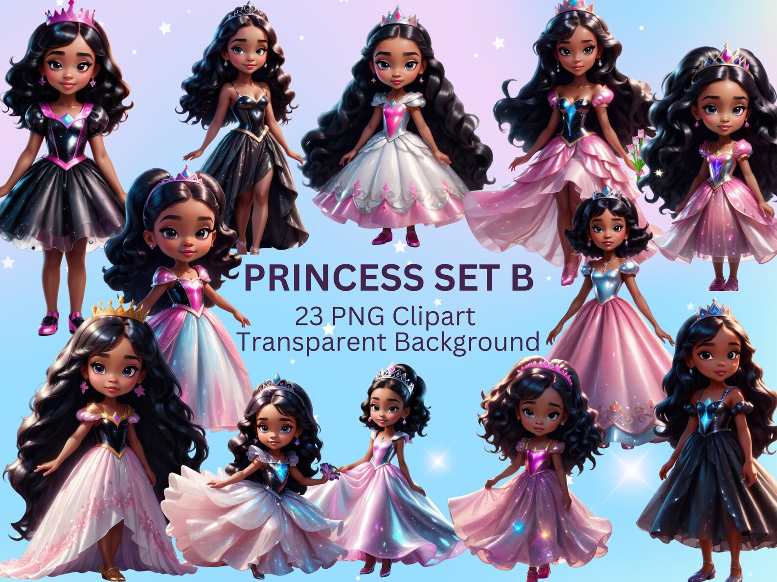 Cute Princess Clipart, 23 PNG Clipart Bundle, Set B, Instant Download ...