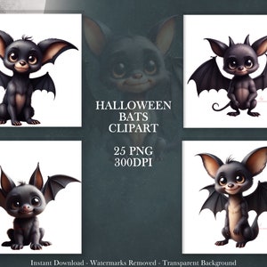 Cute Halloween Bats, 25 PNG Clipart Bundle, Instant Download ...