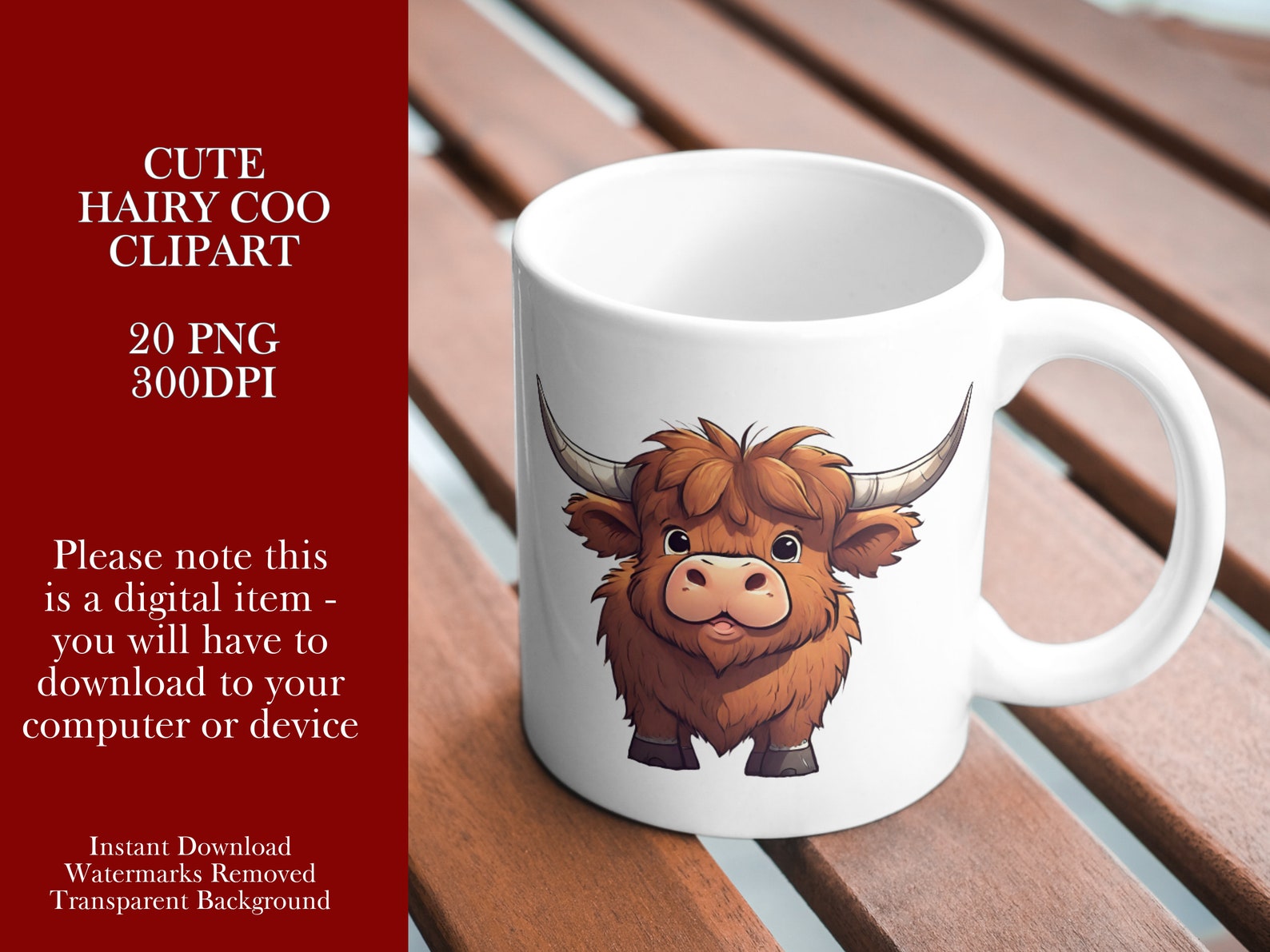 Cute Hairy Coo, Highland Cow Clipart PNG - 20 Pngs, Set A, Instant ...