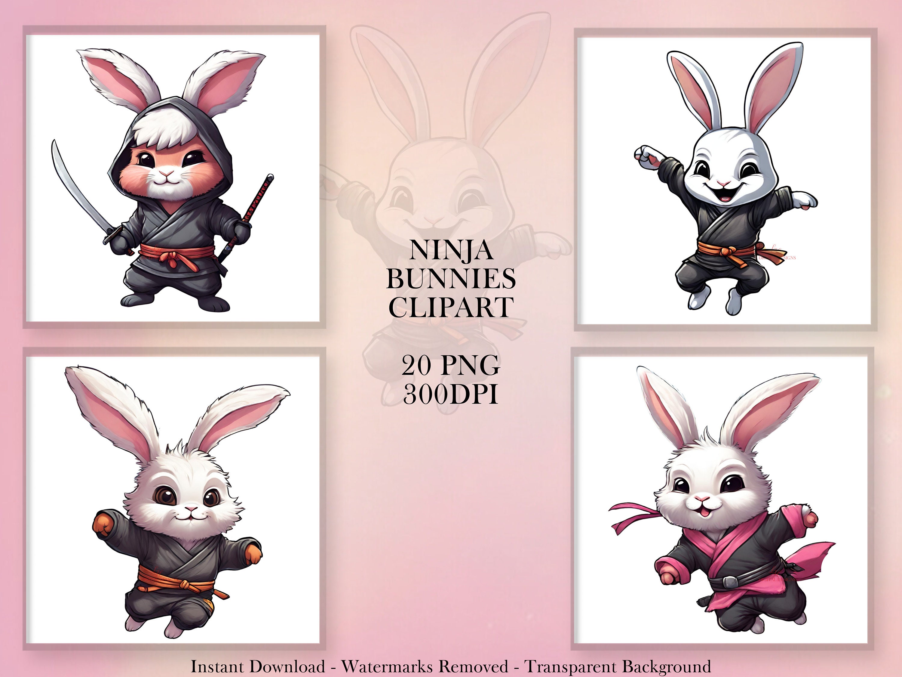Ninja Bunny Clipart, 20 PNG Clipart Bundle, Instant Download ...
