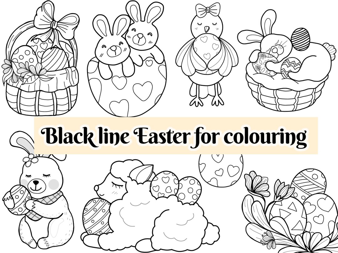Black Line Easter for Colouring/clipart - Etsy