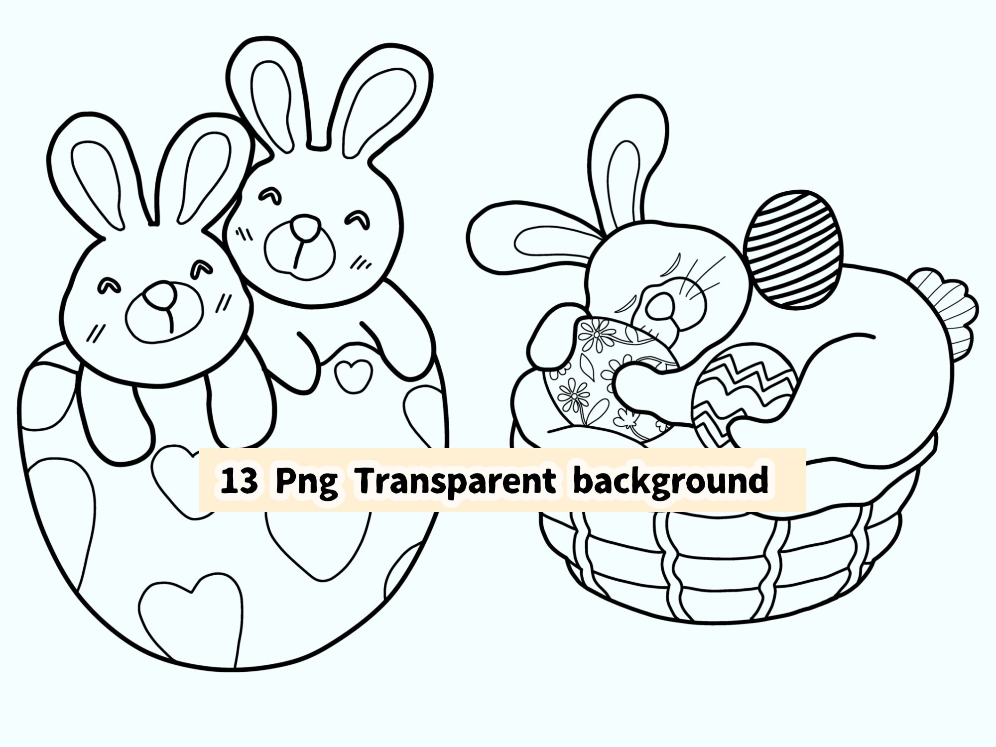 Black Line Easter for Colouring/clipart - Etsy