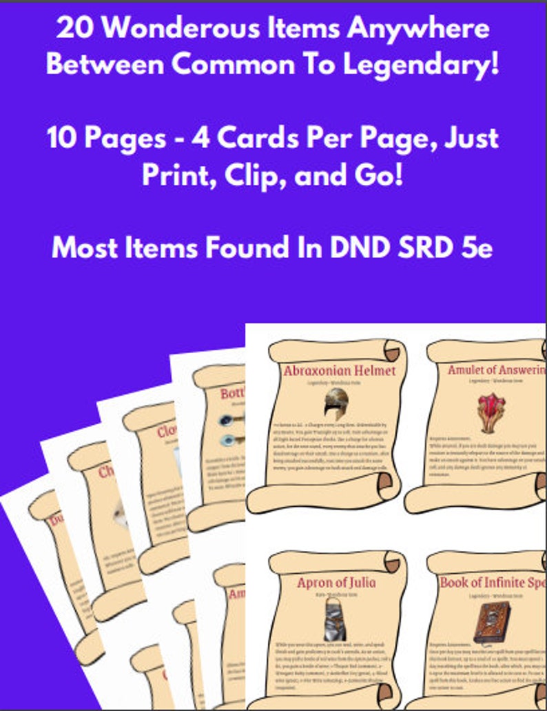 Dnd Weapon & Wonderous Items Card Pack Digital Download Dnd Weapon ...