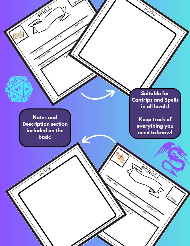 Spell & Scroll Cards DND - Printable PDF Digital Download - Etsy