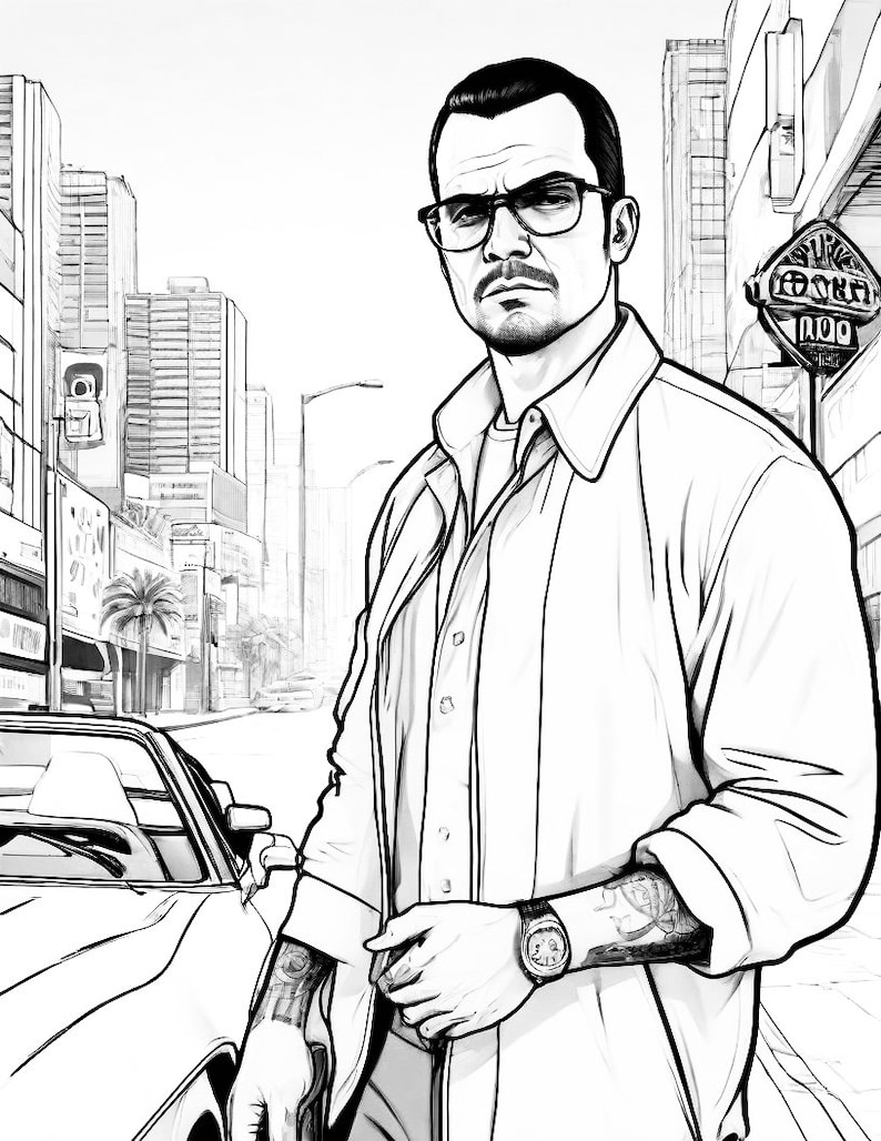 GTA Game Characters Cars Coloring Book 30 Coloring Pages Realistic ...