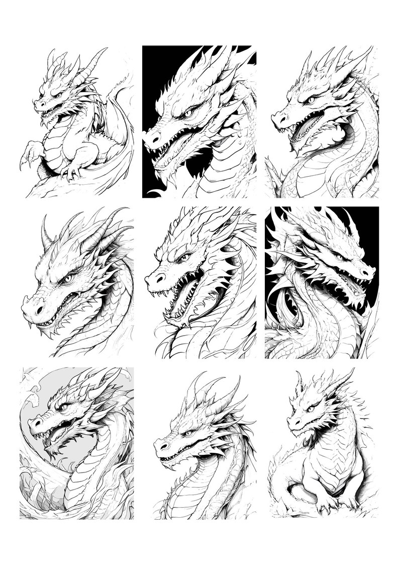 25 Dragon Coloring Book Printable Png - Etsy