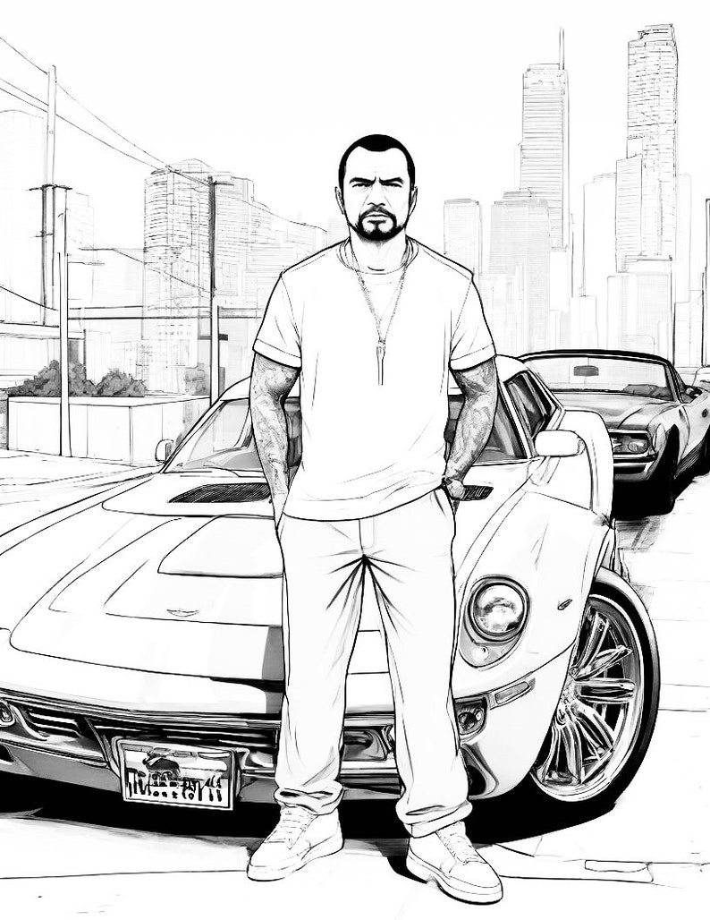 GTA Game Characters Cars Coloring Book 30 Coloring Pages Realistic ...