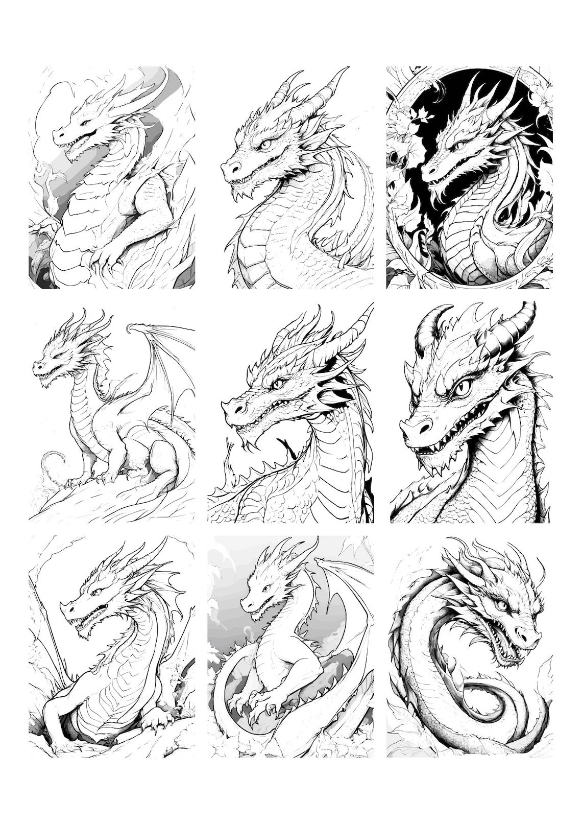 25 Dragon Coloring Book Printable Png - Etsy