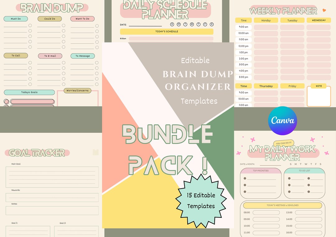 Brain Dump Template EDITABLE BUNDLE, to Do List Printable, ADHD Daily ...