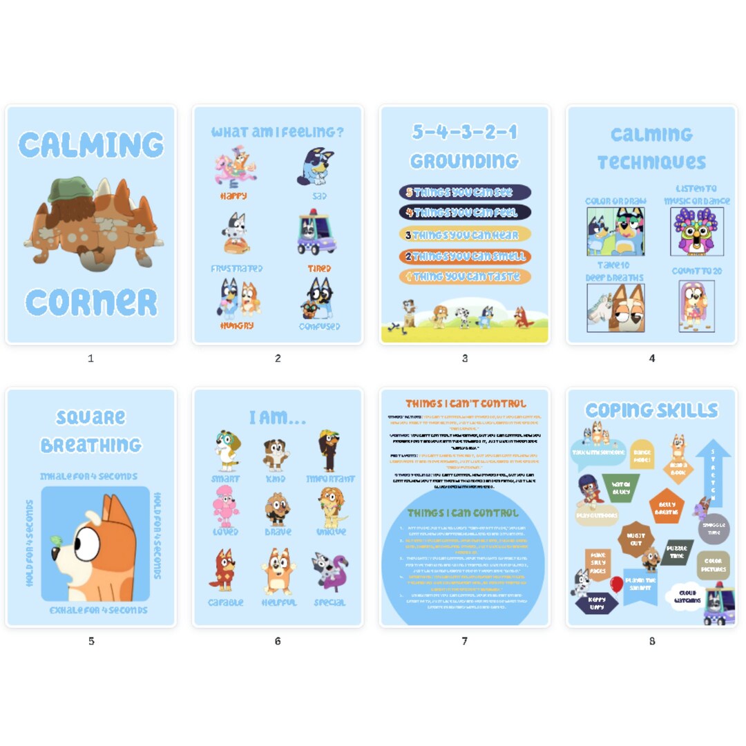 Bluey Inspiriert Calming Corner Printable, 10 Seiten Instant PDF ...