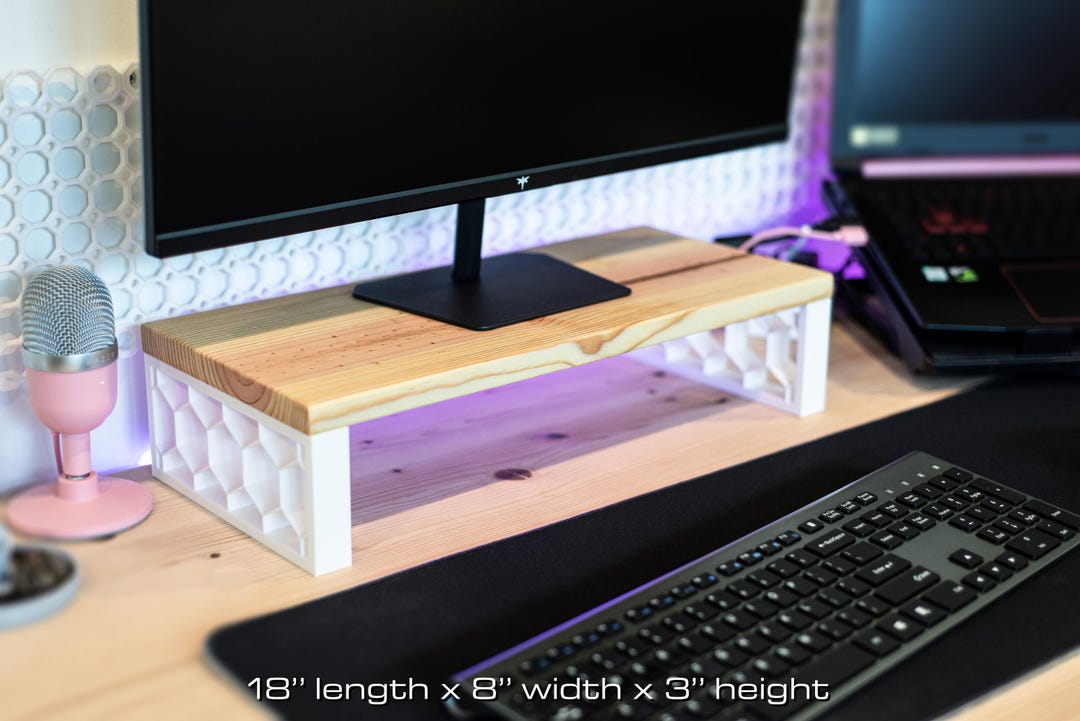 Wood Modern Monitor Stand - Screen Riser - Desk Organizer Shelf ...