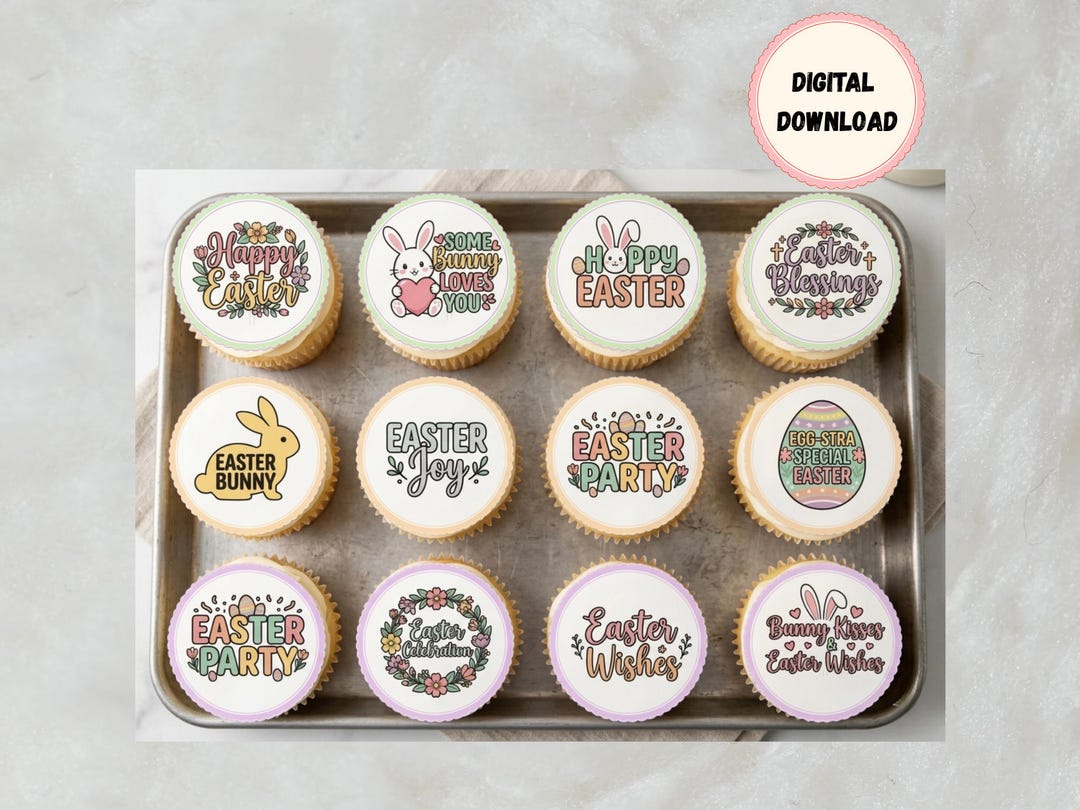 Printable Easter Cupcake Toppers - Set of 12 Pastel Designs | 2.5cm ...