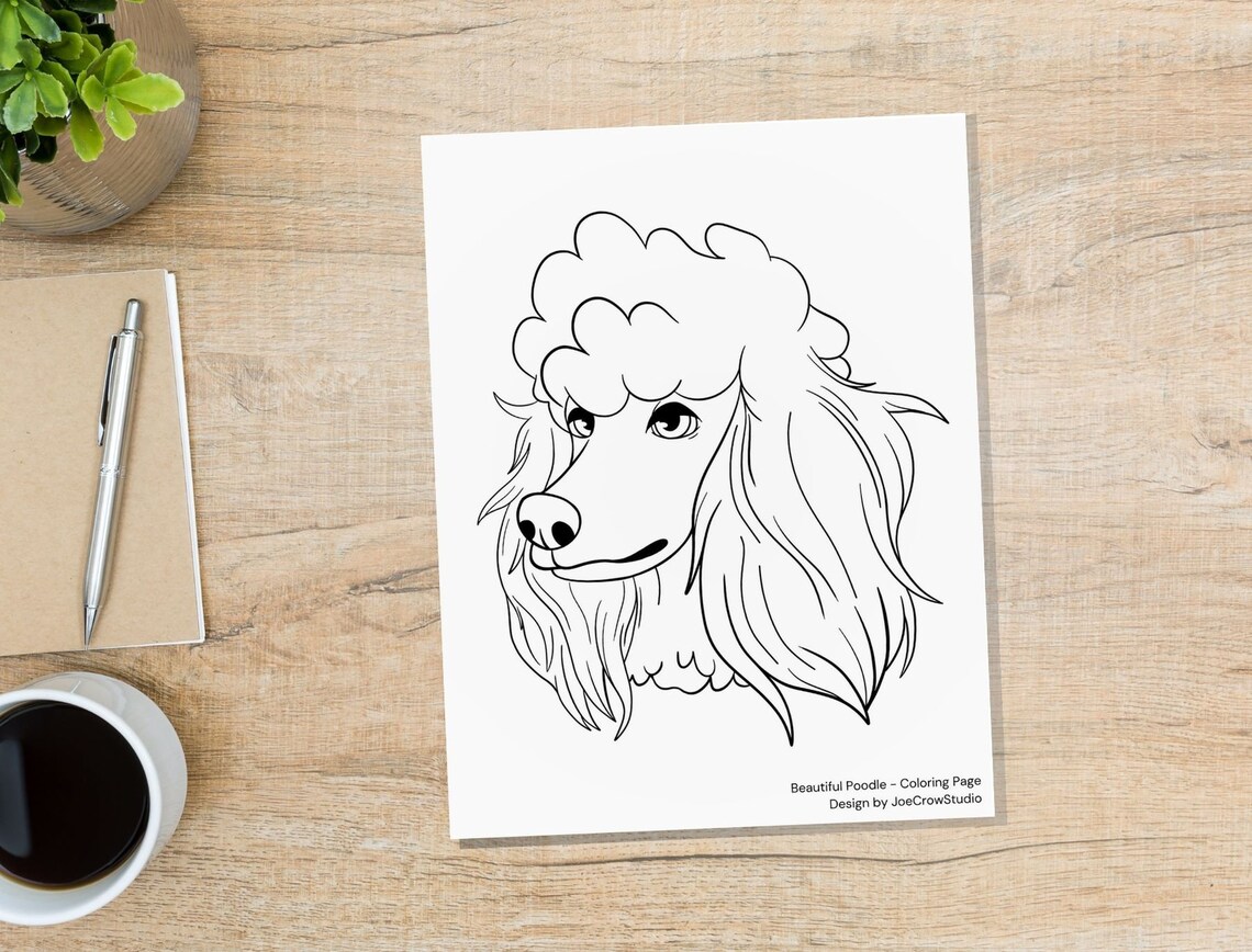 Beautiful Poodle Coloring Page Dog Drawing for Kids and Adults PDF ...