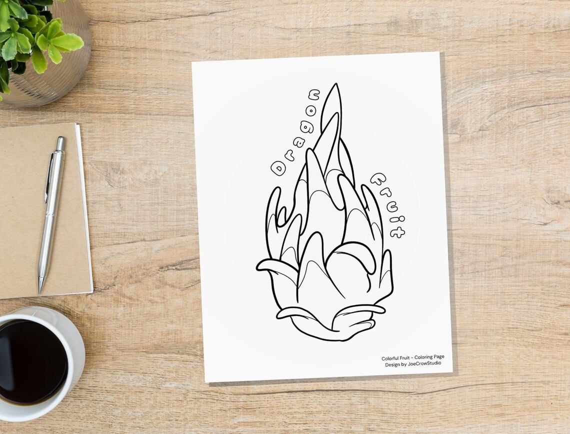Dragon Fruit Coloring Page for Kids and Adults Simple Easy Food ...