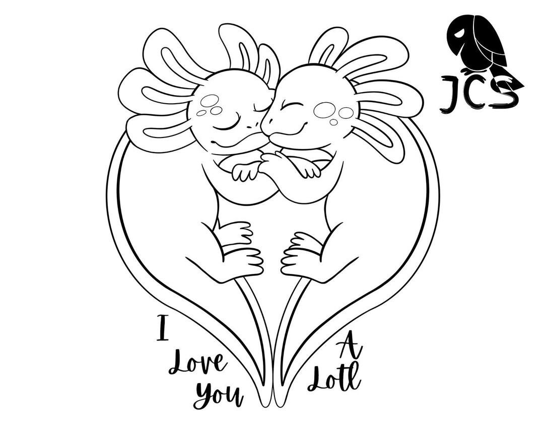 Cute Valentines Day Axolotl Couple Illustration Coloring Page Romantic ...
